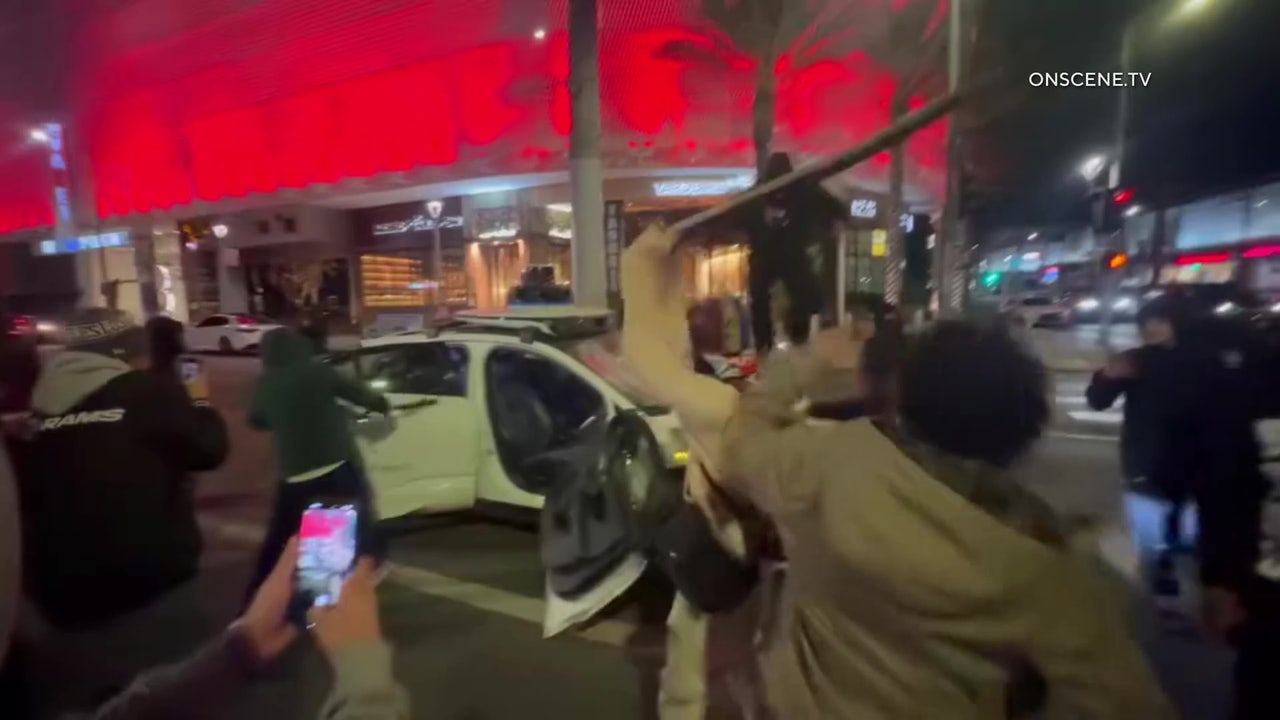 Waymo vandalized during street takeover near Beverly Center | FOX 11 ...