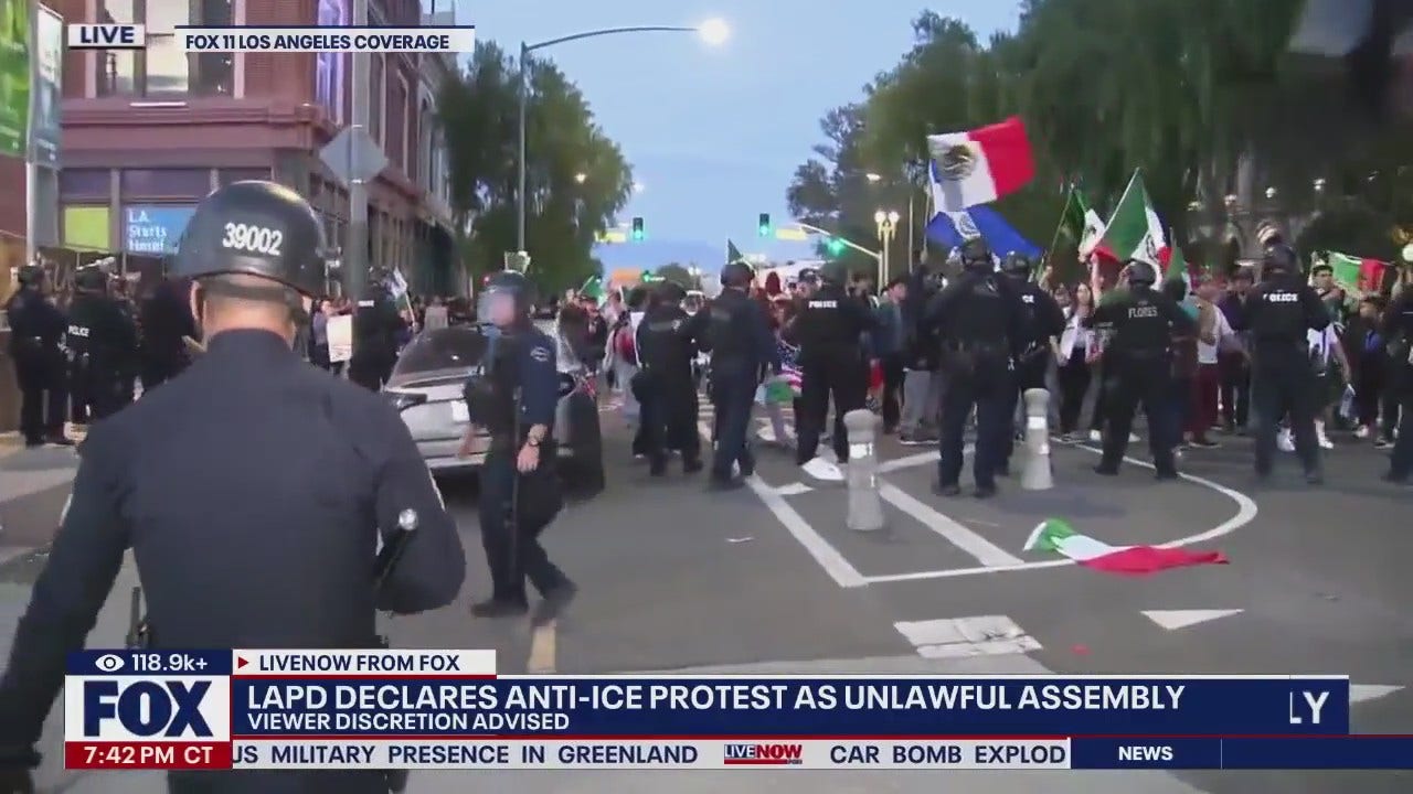 LAPD declares anti-ICE protest as unlawful assembly | LiveNOW from FOX