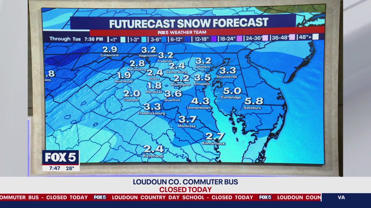 DC snow forecast: Snowfall continues across entire DMV | FOX 5 DC