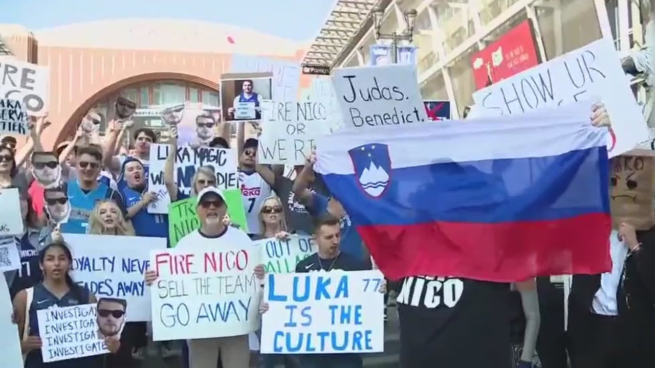 Mavs fans protest Luka Doncic trade outside of AAC | FOX 4 Dallas-Fort ...