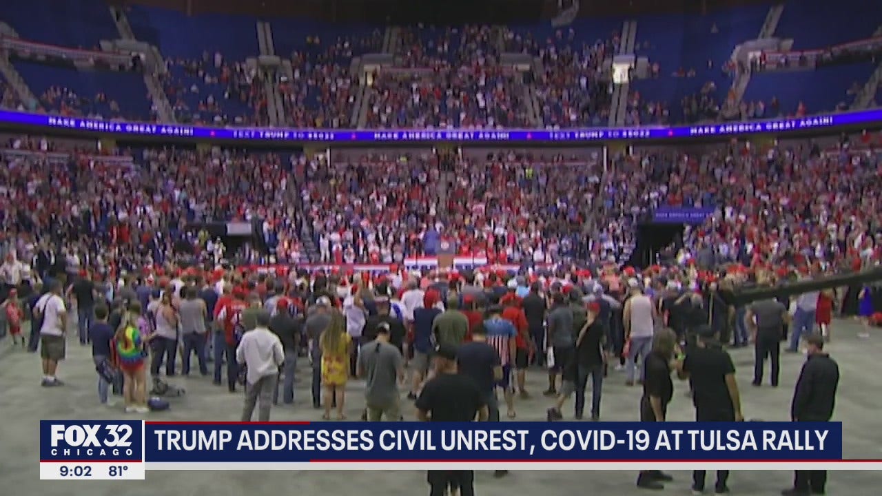 Trump holds rally before smaller-than-expected crowd in Tulsa | FOX 32 ...