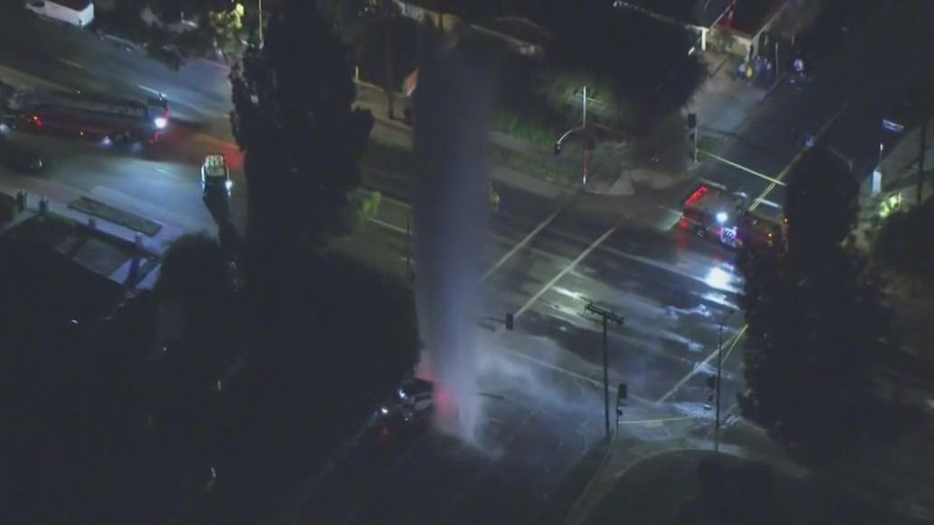 Car shears through hydrant, brings down wires | FOX 11 Los Angeles