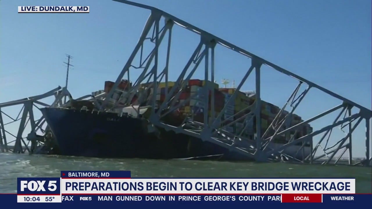 Massive floating cranes mobilized to clear Key Bridge wreckage, Port of ...