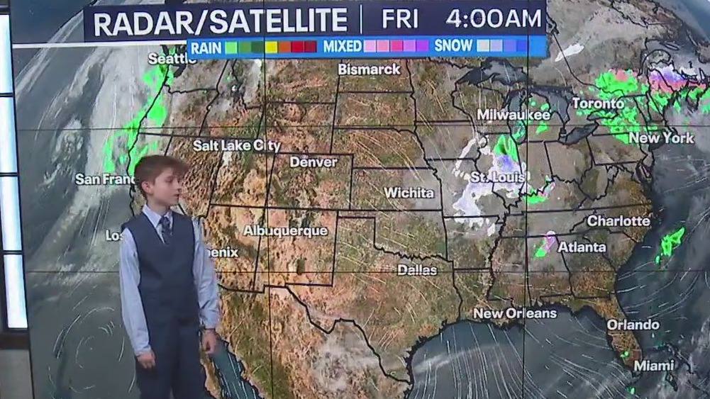 Landon helps Rob Haswell with the weather