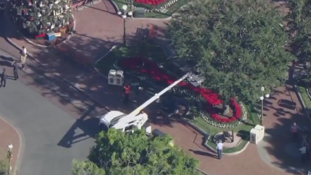 Winds knock down lamppost in Disneyland | FOX 11 Los Angeles