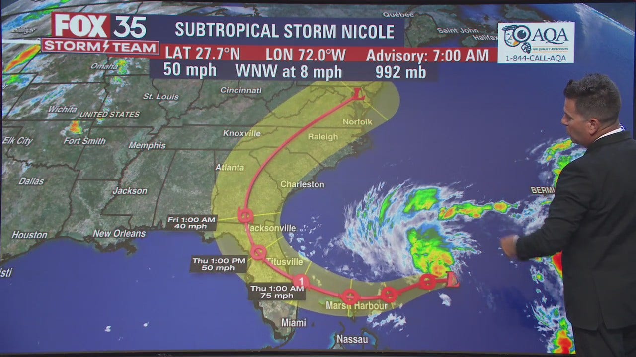 Subtropical Storm Nicole gains strength, projected path shows Florida ...