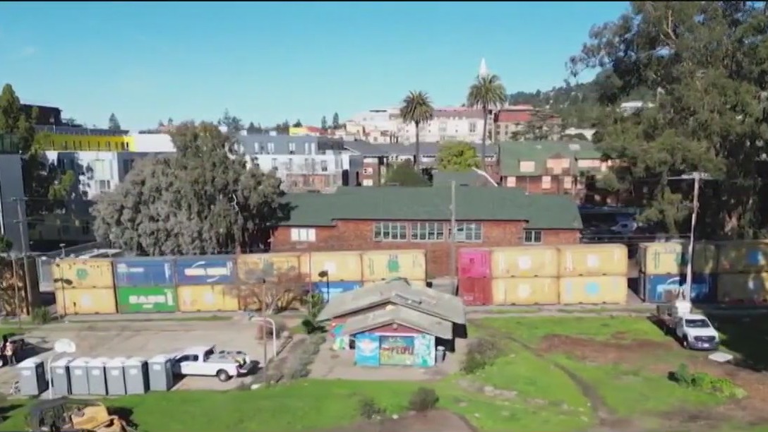 Here's what the shipping containers put up at People's Park in Berkeley looks like from a drone ...