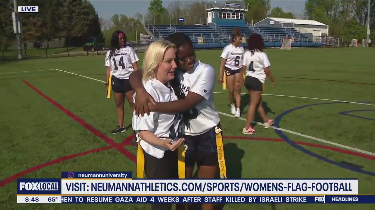 Jenn Fred plays flag football with Neumann University's women's flag ...