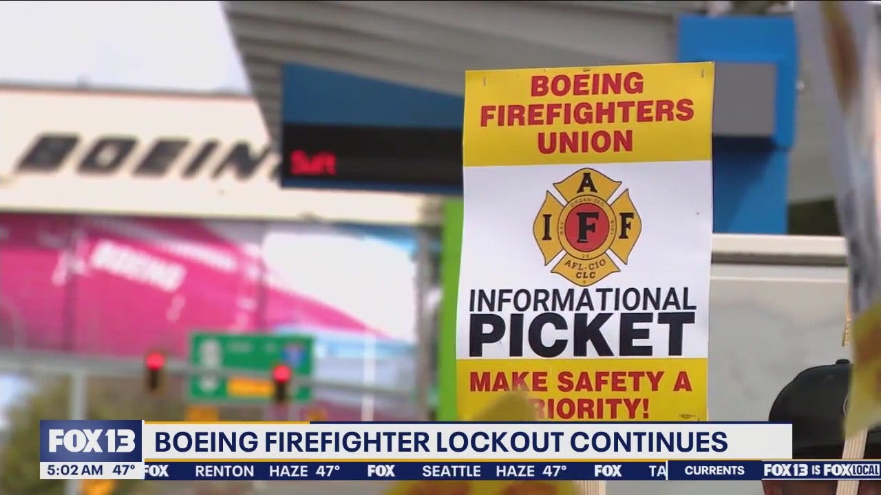 Boeing firefighter lockout continues Monday | FOX 13 Seattle