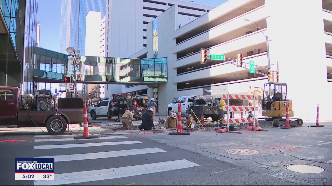 Crews called to gas main rupture near hotel explosion site | FOX 4 ...