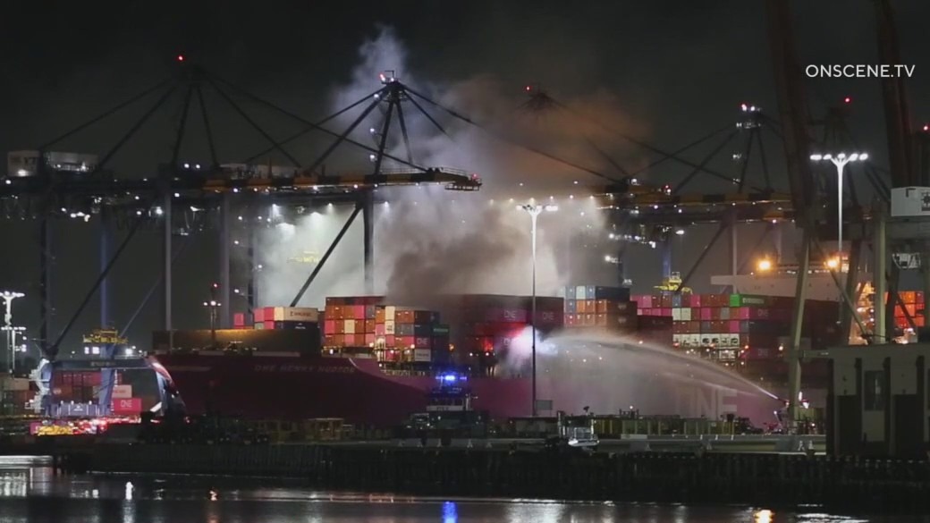 Crew accounted for after fire erupts aboard cargo ship | FOX 11 Los Angeles