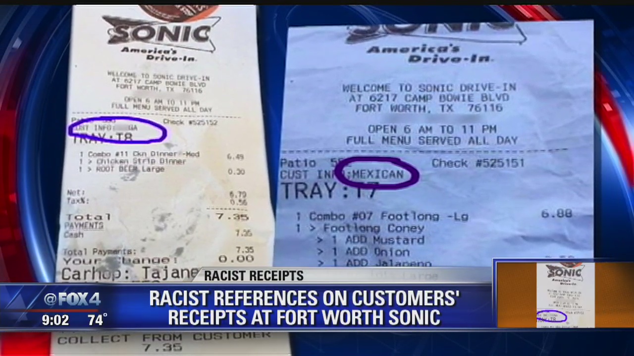 Fort Worth Sonic customers shocked over 'racist receipts' | FOX 4 ...