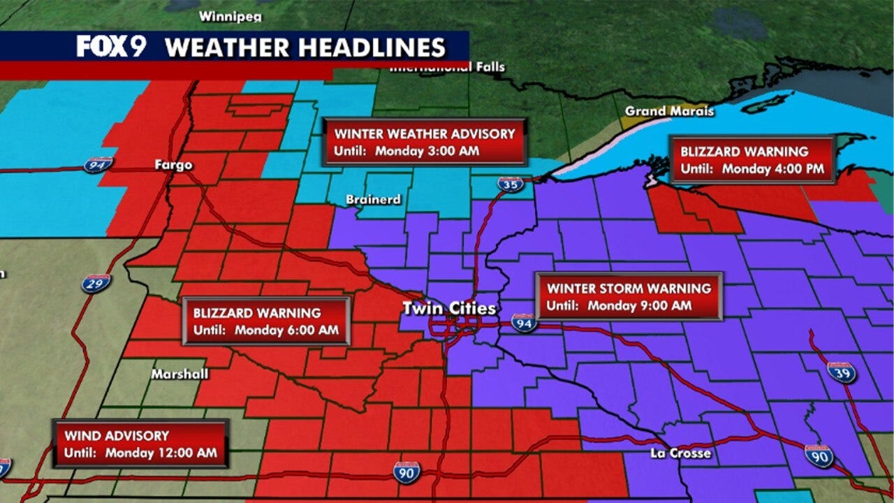 MN weather: Blizzard, winter storm warnings Sunday | FOX 9 Minneapolis ...