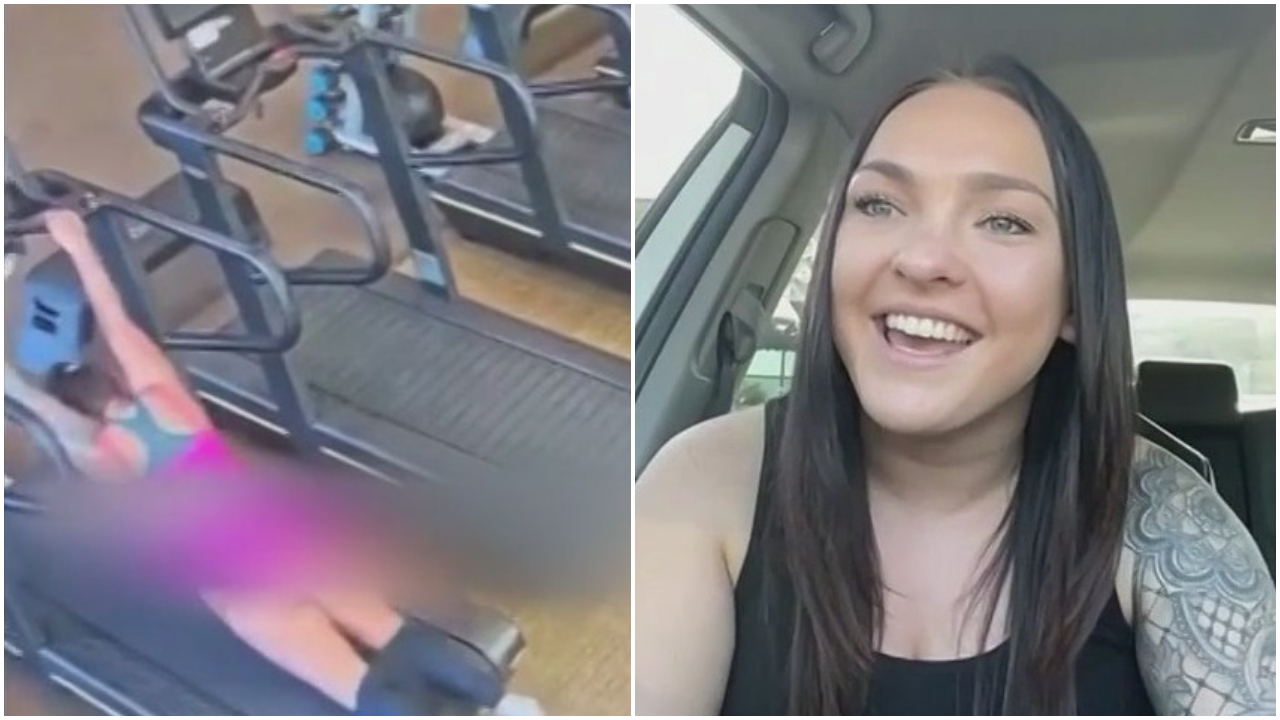 Woman who lost pants during treadmill fall talks about viral video ...