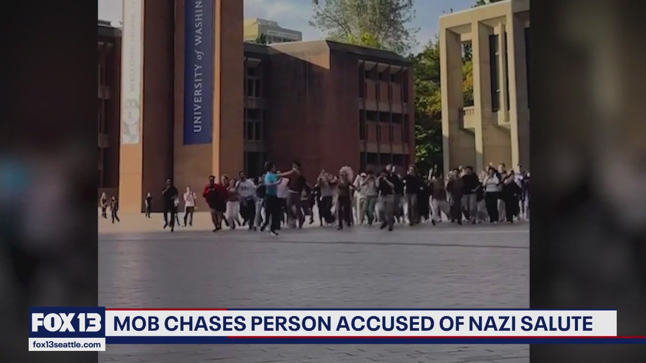 Mob of students chases person accused of Nazi salute at UW | FOX 13 Seattle