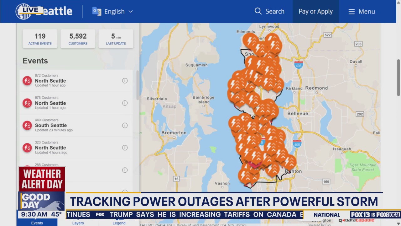 PSE reports 130,000 in the dark due to storm damage | FOX 13 Seattle