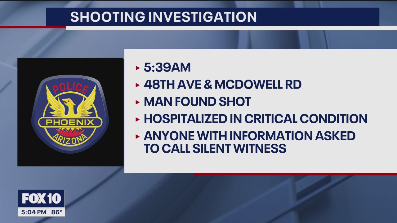 Suspect unknown after gunshot leaves man critically injured in Phoenix ...