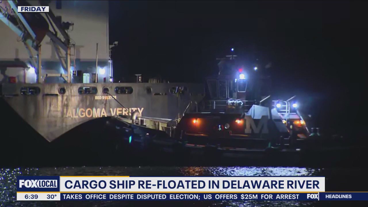 Cargo ship re-floated after getting stuck in Delaware River | FOX 29 ...