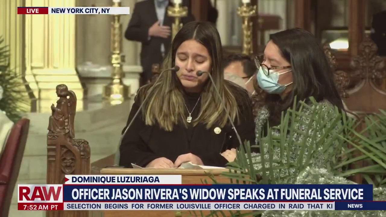 'Not safe anymore': Widow of slain NYPD cop takes on DA at funeral ...