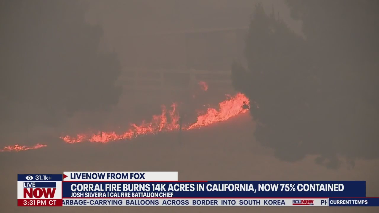 Corral fire burns 14k acres in California, 75% contained | LiveNOW from FOX