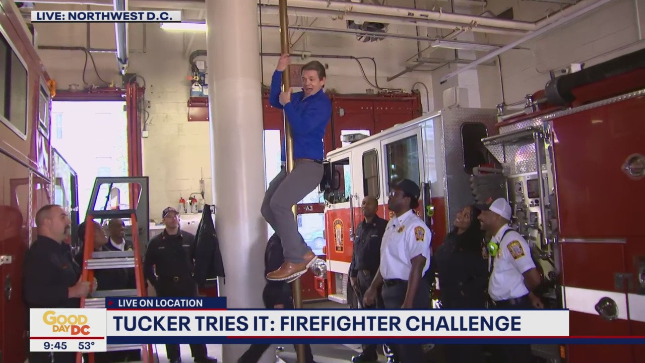 Fire Prevention Week 100th Anniversary: Tucker tries the fire pole ...