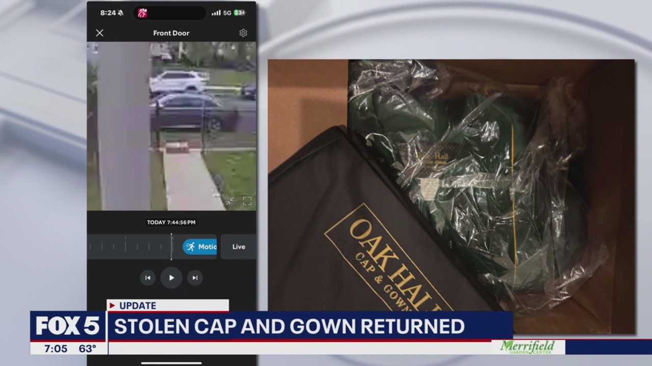 Porch pirate returns stolen cap and gown to George Mason graduate | FOX ...