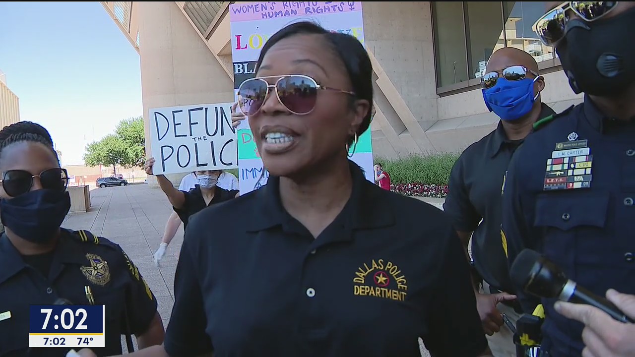 Protesters confront Dallas Police Chief Renee Hall | FOX 4 Dallas-Fort ...