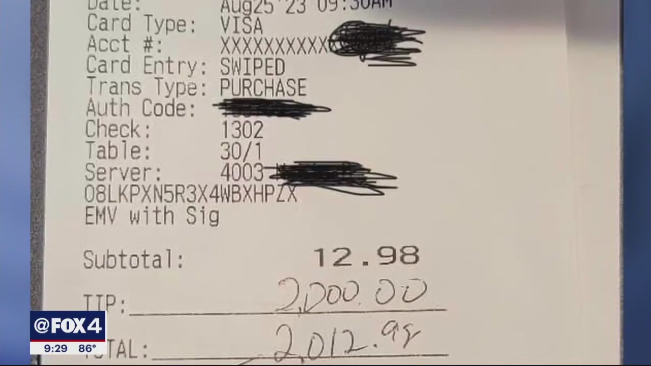 'Tipping angel' leaves $2K tip at Rowlett restaurant | FOX 4 Dallas ...