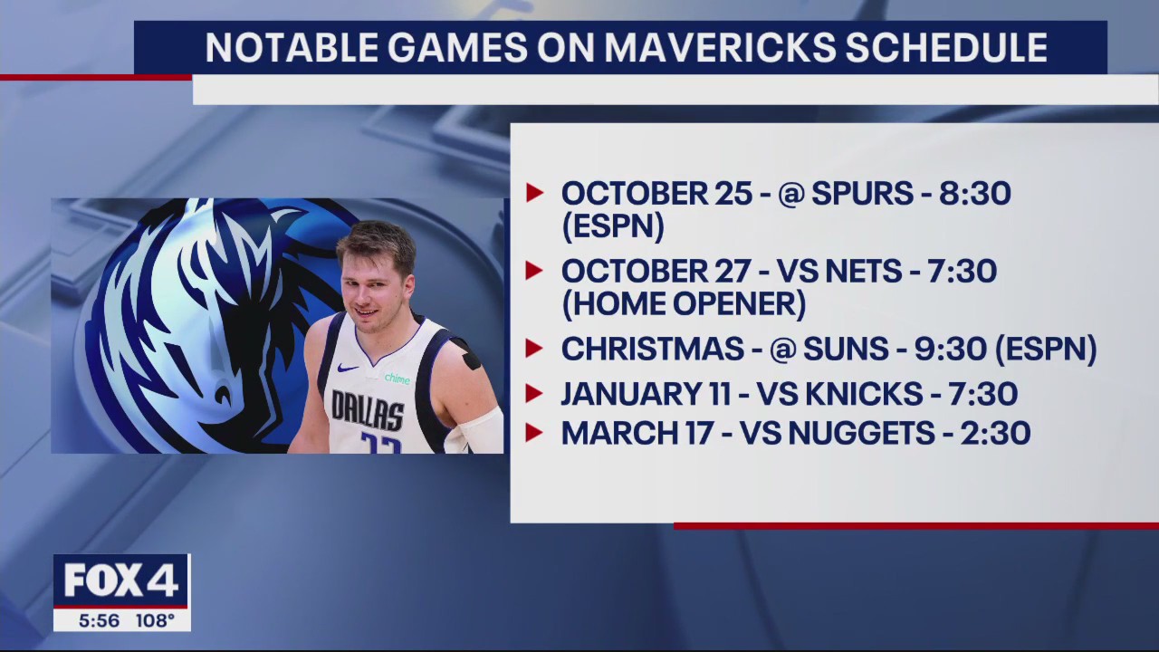 Dallas Mavericks schedule released for upcoming season | FOX 4 Dallas ...