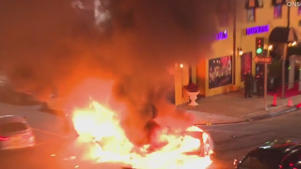 2 cars set on fire at DTLA street takeover | FOX 11 Los Angeles