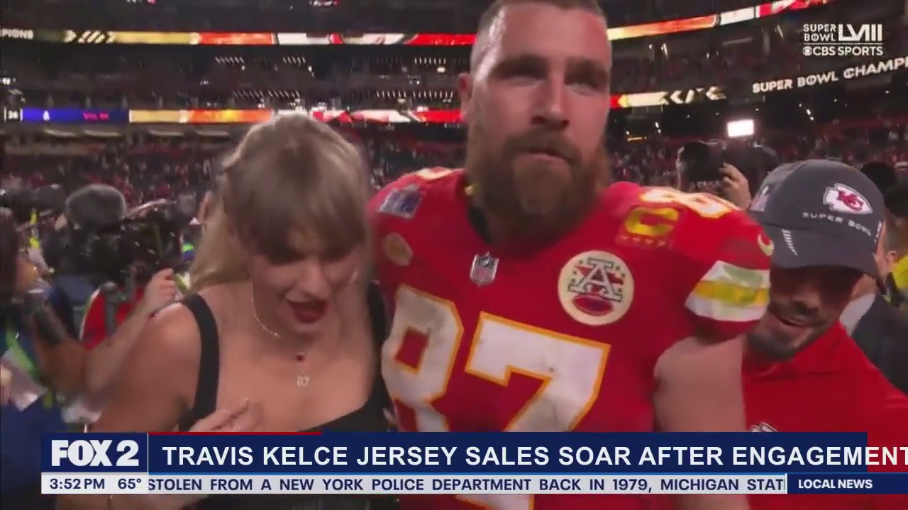 Travis Kelce jersey sales spike after Taylor Swift engagement; Micah ...