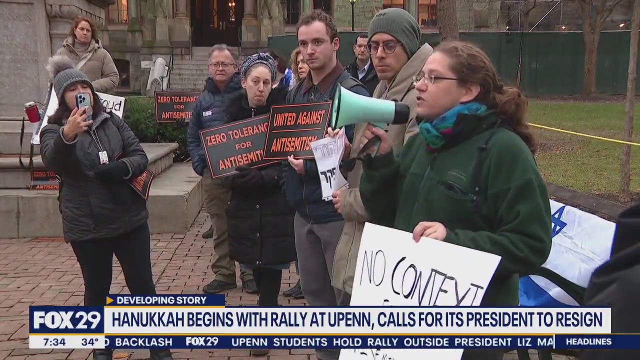 Hanukkah begins with rally at UPenn, calls for President Liz Magill to ...