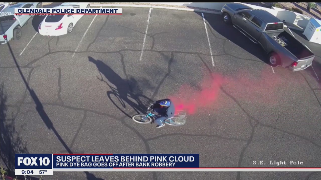 Police: Dye pack seen exploding with a 'pink poof' as bank robbery ...