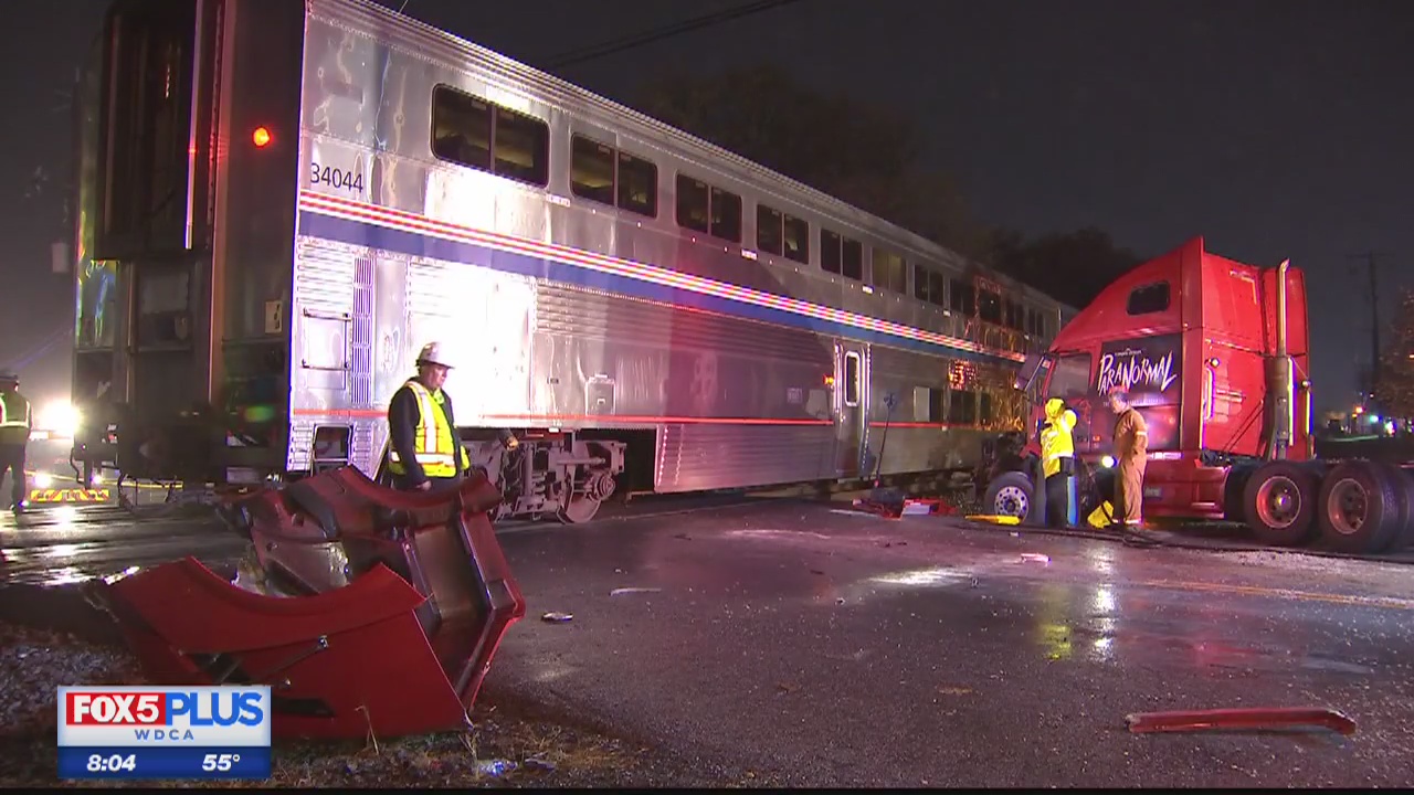 Amtrak train hits tractor-trailer on tracks in Montgomery County | FOX 5 DC