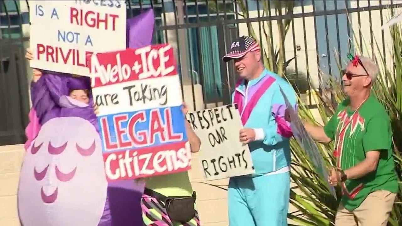 Demonstrators protest outside Mesa Gateway Airport | FOX 10 Phoenix