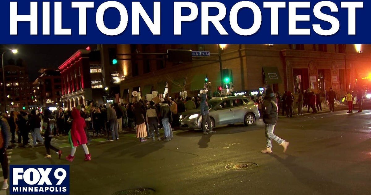 Anti-ICE Hilton hotel protests escalate in Minneapolis | FOX 9 ...
