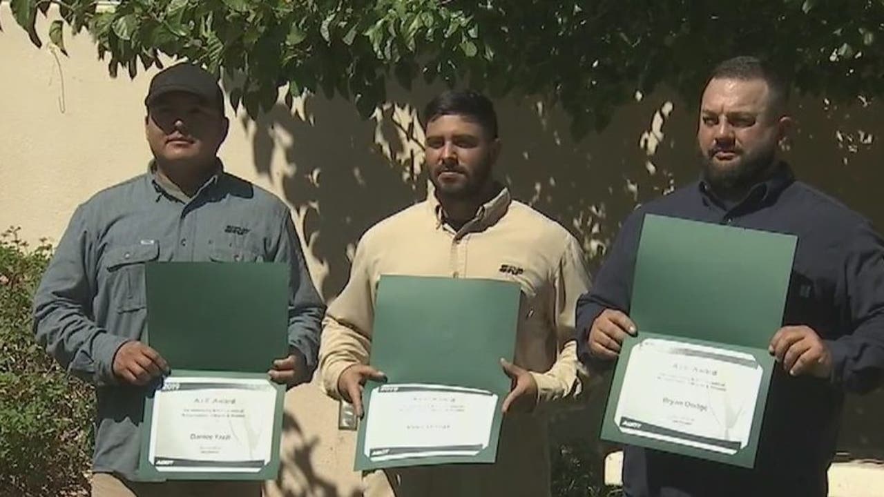 SRP workers honored by ADOT for extinguishing burning semi | FOX 10 Phoenix