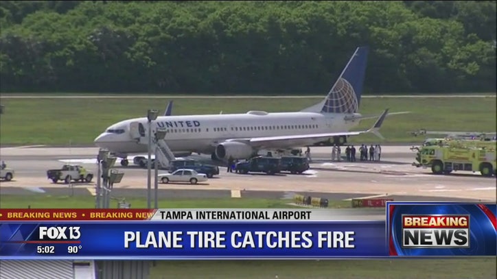 United Airlines tire blows on takeoff, causes tire to catch fire at ...