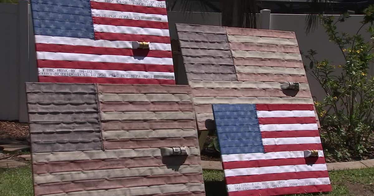 Patriotic artwork honors firefighters using repurposed fire hose | FOX ...