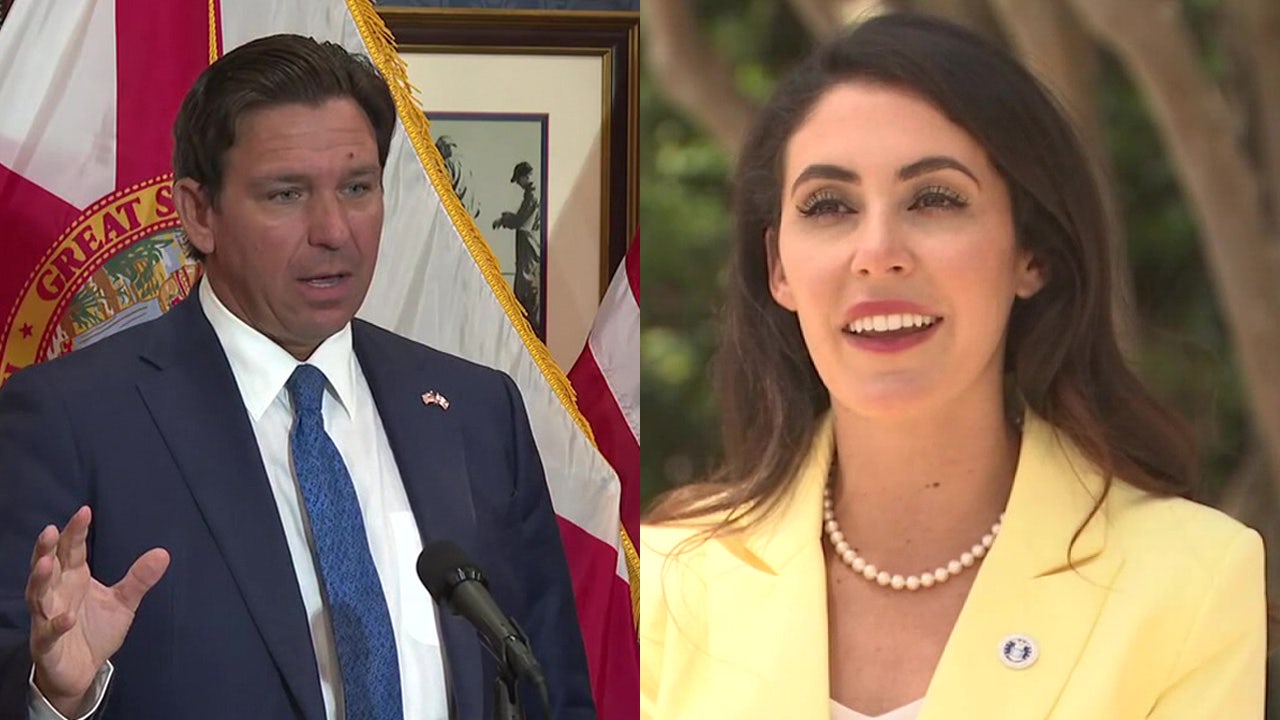 Governor DeSantis and Representative Anna Paulina Luna speak in ...