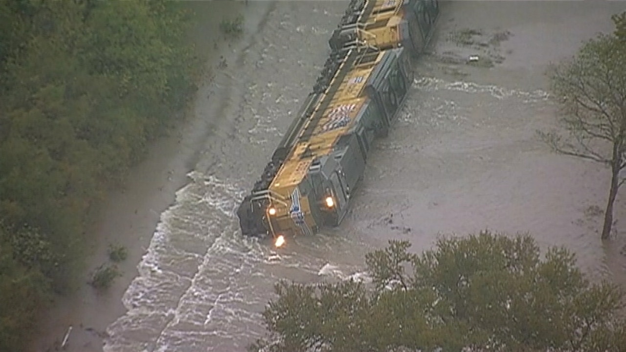 Train derails in flood waters outside Corsicana