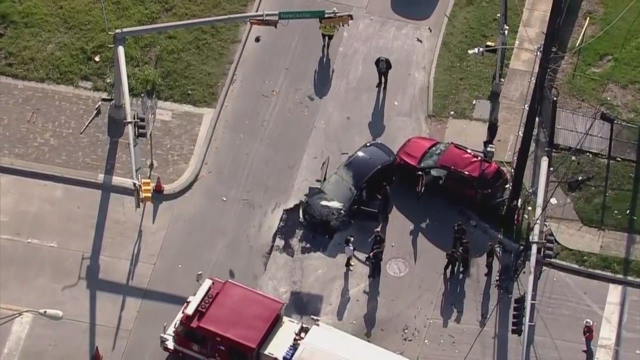 Crash Downed Utility Lines On Southwest Freeway Service Road In
