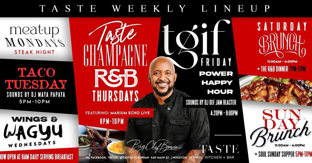 Taste Kitchen + Bar Downtown Houston announces new weekly lineup, food ...