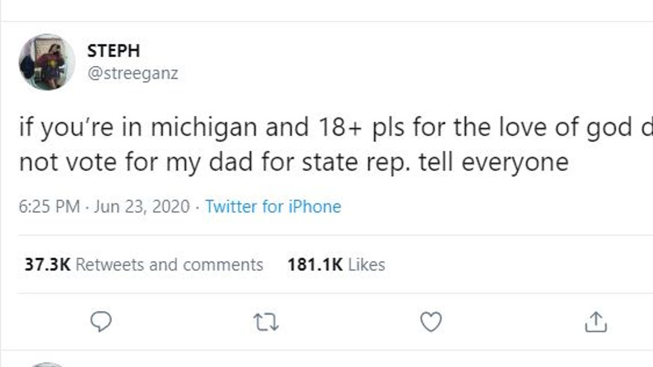 Daughter's tweet to vote against her dad in Michigan primary election ...