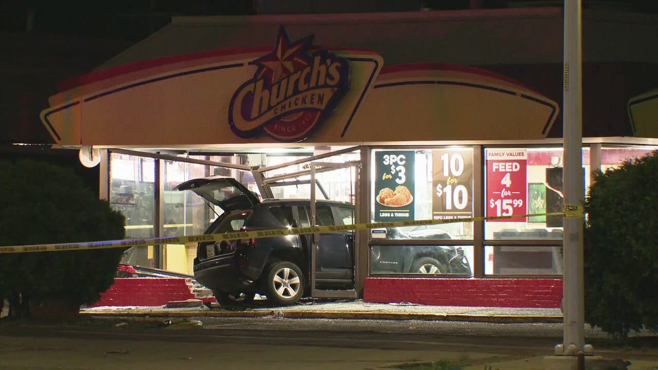 Vehicle with four shooting victims crashes into Church's Chicken in ...