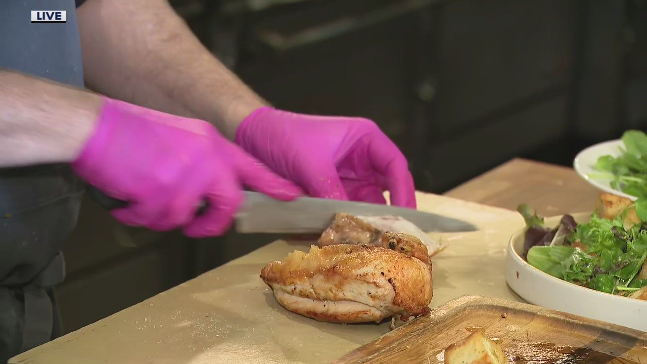 Chef Thomas Lents of the Apparatus room prepares Farm Chicken
