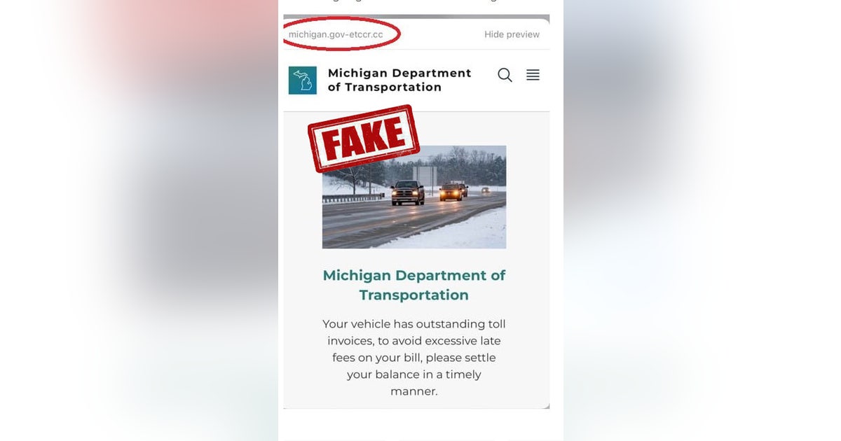 Warning issued for toll road scam using Michigan.gov link, image ...