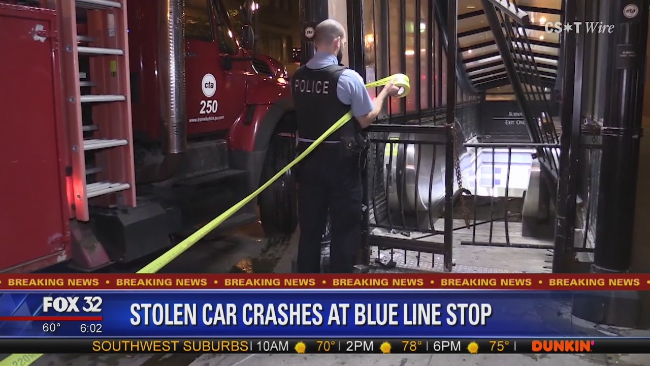 Man steals car, crashes into Jackson Blue Line entrance | FOX 32 Chicago