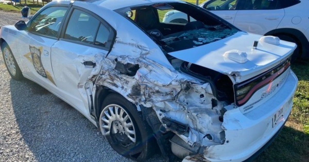 Indiana State Police squad car sideswiped by tanker truck | FOX 32 Chicago
