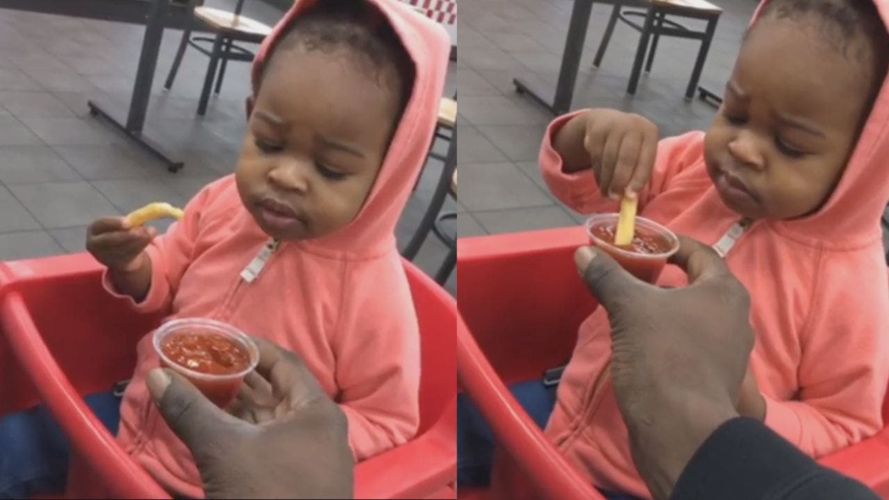 Toddler's adorable 'french fry dance' after dipping fry in ketchup for ...